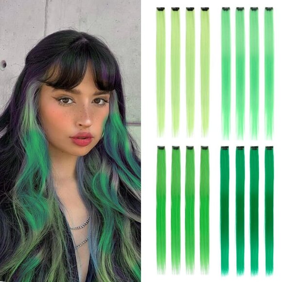 Hair | New 16pcs 2 Inch Green Clipin Hair Extensions Multicolor ...
